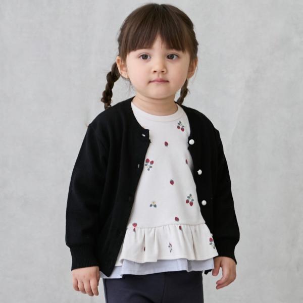 型番：9653209ブランド：プティマイン商品名：【リンク】パールボタンニットカーディガンカラー：黒/アイボリー/赤/トップ　グレー