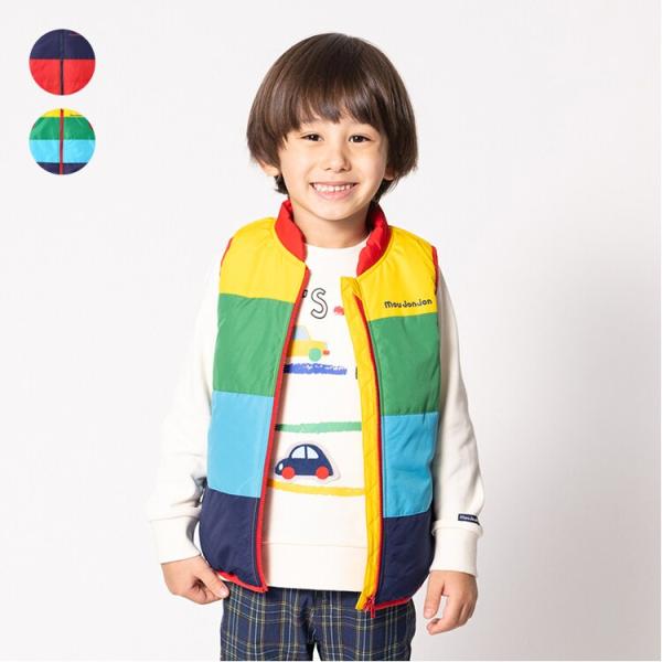 型番：M54201ブランド：ムージョンジョン商品名：タフタ切替中綿ベストカラー：ネイビー/AA(マルチカラー)
