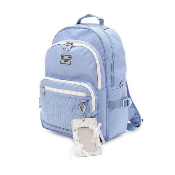 型番：8153405ブランド：メゾピアノジュニア商品名：【撥水】レースアップリボンカードホルダーつきリュックカラー：黒/ライト　ブルー/グレー