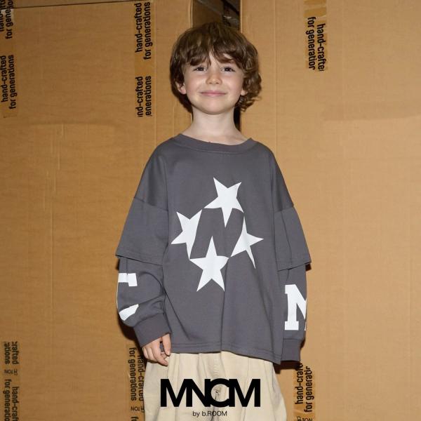 型番：9853234ブランド：ビールーム商品名：【MNCM】【どちらが前でもOK】【カイテキ天竺】プリントレイヤードビッグTシャツカラー：チャコール/コゲ茶/カーキ/黒