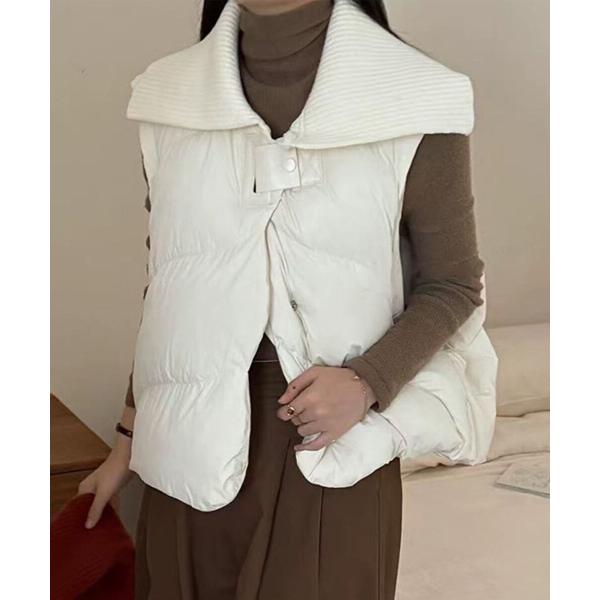 型番：blij2201aブランド：アイモハ商品名：ニット衿ショートダウンベストカラー：ブラック/ワインレッド/オフホワイト