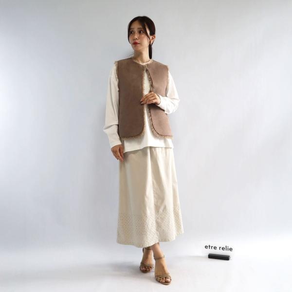 型番：157520ブランド：エトレリー商品名：【etre relie】  パンチングスエードスカートカラー：ライトグレー　06/キャメル　13/チャコール　08