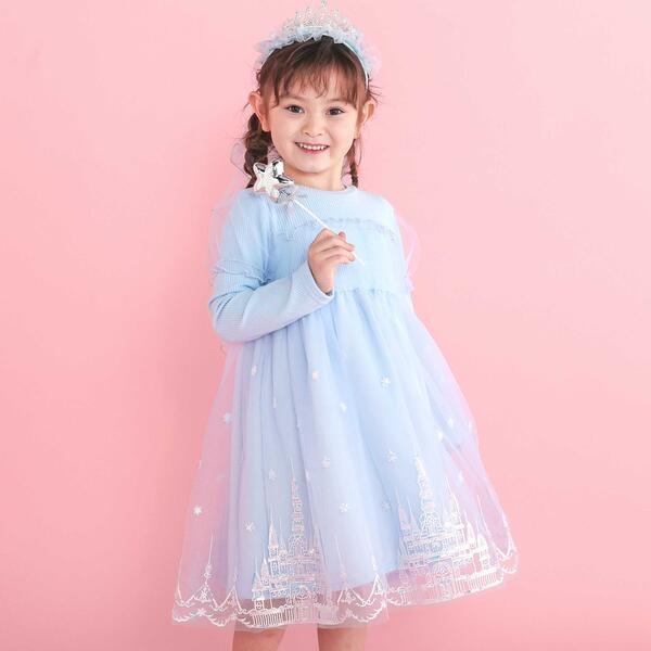 型番：1801-77059ブランド：スラップスリップ商品名：フワフワお城刺しゅうチュールドッキングワンピース(80~130cm)カラー：ブルー/パープル