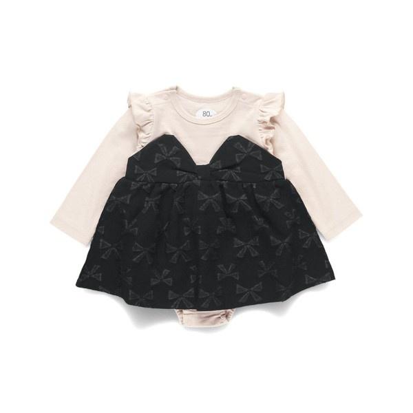 型番：02-5439-008ブランド：ブランシェス商品名：【おそろい】リボン柄ドッキングカバーオールカラー：アイボリー/ブラック