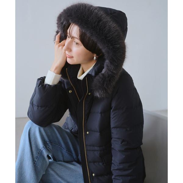 型番：GDO55110ブランド：ロペピクニック商品名：【GREEN DOWN/グリーンダウン】ファー付きダウンミドル丈コート/リンクコーデカラー：ブラック(01)/オフホワイト(15)/ネイビー(40)