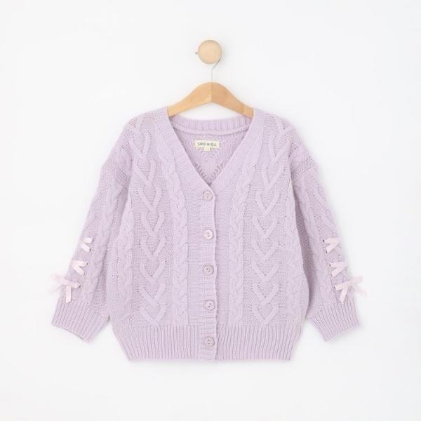 型番：12234002ブランド：シューラルー商品名：【100-150cm】袖レースアップニットカーディガンカラー：アイボリー（００４）/ラベンダー（０８０）