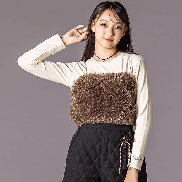 型番：1222-78024ブランド：ジディ商品名：ネックレス付きトップス＆ビスチェセット(130~160cm)カラー：オフホワイト/ブラウン