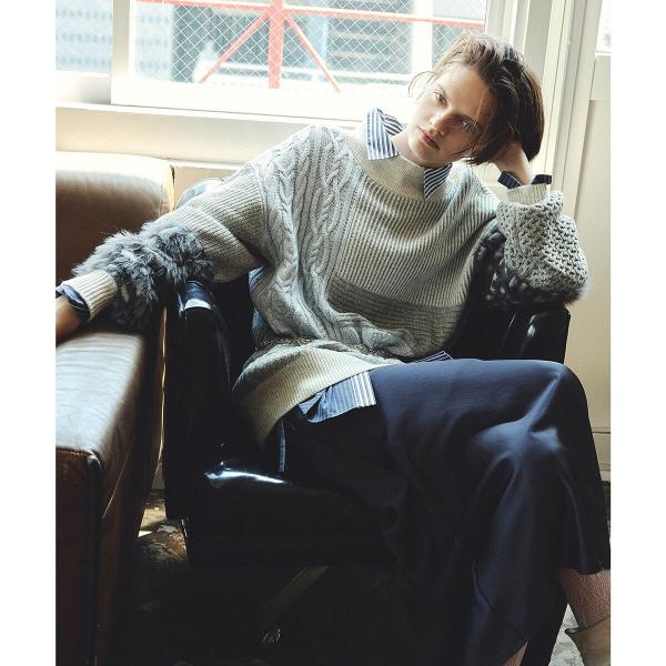 型番：202253015001ブランド：ローズバッド商品名：PATCHWORK KNIT TOPカラー：GREY/KHAKI/NAVY