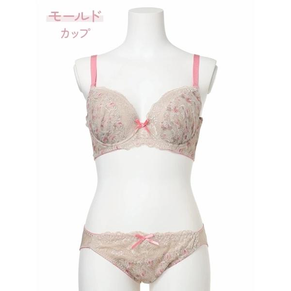 型番：25221710766ブランド：リジェイ＆スプル商品名：【脇高】[D85-I95］フラワープリント刺繍ブラ＆ショーツ(モールドカップ)カラー：ベージュ/黄緑