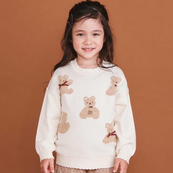 型番：1812-78018ブランド：スラップスリップ商品名：【ウォッシャブル加工】クマウサギアニマルモチーフ縁スカラップニットトップス(80~130cm)カラー：オフホワイト(クマ)/ピンク(ウサギ)