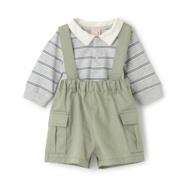 型番：9553522ブランド：プティマイン商品名：サスつきカーゴパンツセットカラー：グレー/オフ　ホワイト