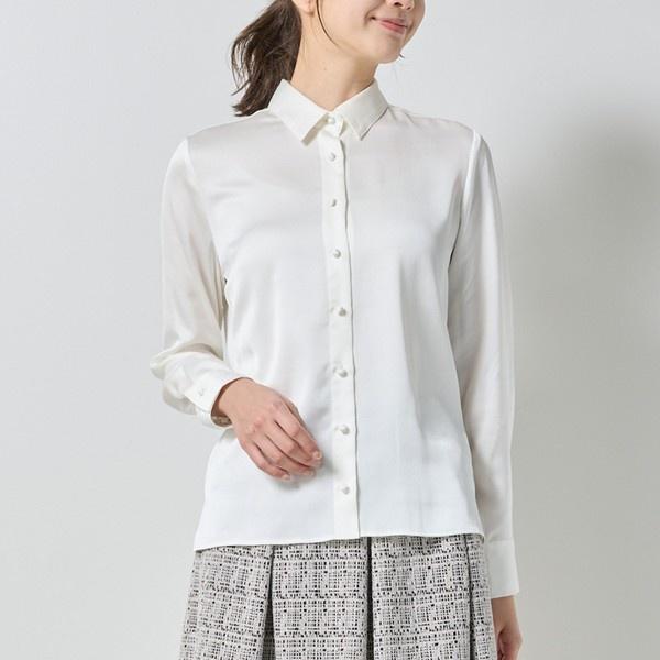 型番：30-52-01-735ブランド：ナラカミーチェ商品名：【NARACAMICIE】サテン長袖シャツカラー：オフホワイト/ブラック