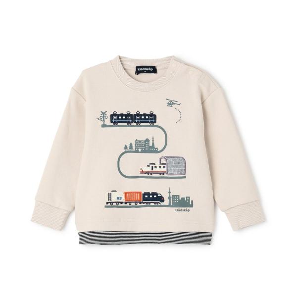 型番：5454214ブランド：クレードスコープ商品名：【人気商品再入荷】【直営店で取り扱い無し】電車アップリケ裾ボーダートレーナーカラー：薄ベージュ/赤