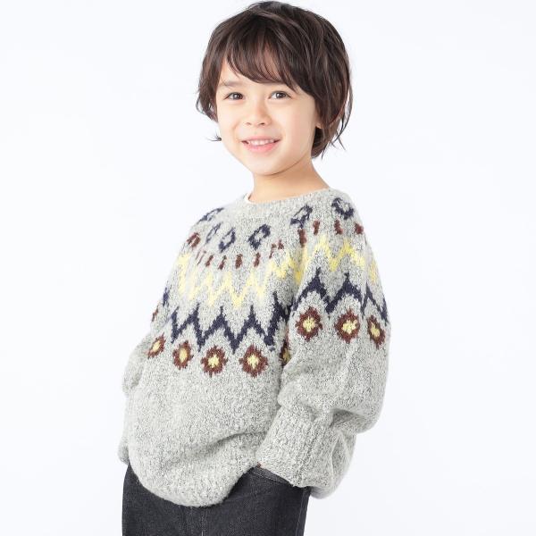 型番：516070005ブランド：シップス商品名：SHIPS KIDS:100〜130cm /〈洗濯機可能〉フェアアイル柄 ニットカラー：トップグレー/ネイビー