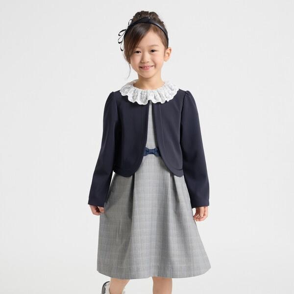 型番：98-07OM03-205ブランド：コムサイズム商品名：【セットアイテム】レース襟付きドレス×ボレロ(110-130cm)カラー：ネイビー系