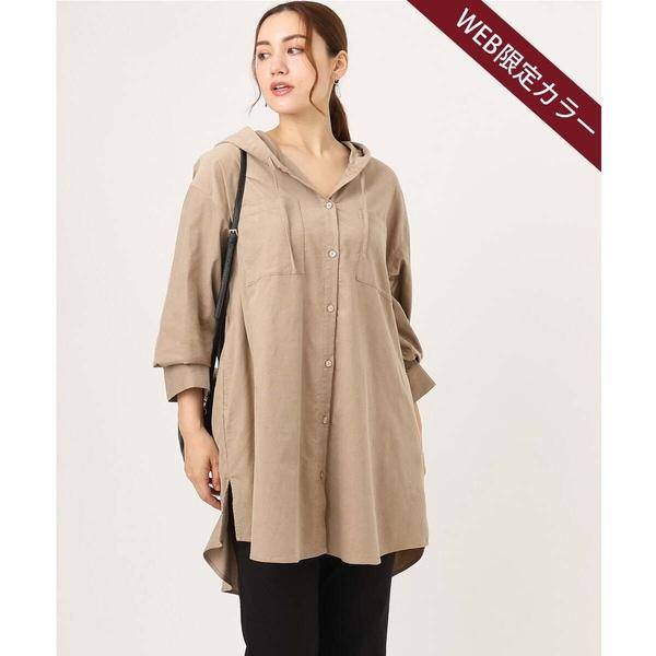 型番：OLELA07129ブランド：エウルキューブ商品名：【大きいサイズ】コーデュロイフーディーシャツチュニックカラー：ベージュ(82)（WEB限定カラー）/ダークブラウン(87)/ダークグレー(93)