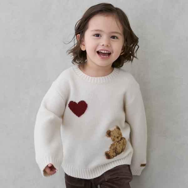 型番：9654219ブランド：プティマイン商品名：【フワもちっと】くまニットプルオーバーカラー：アイボリー/赤/紺/トップ　グレー