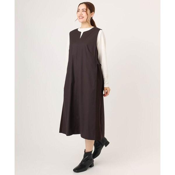型番：OLELA10139ブランド：エウルキューブ商品名：【大きいサイズ】サイドリブジャンパースカートカラー：ダークブラウン(87)/ブラック(94)