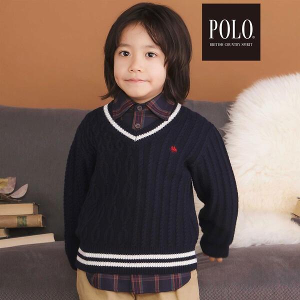 型番：1812-78063ブランド：スラップスリップ商品名：【POLO BCS(ポロ・ビーシーエス)×SLAP SLIPコラボ】襟ライン入りVネックトラッドニッカラー：オフホワイト/ネイビー