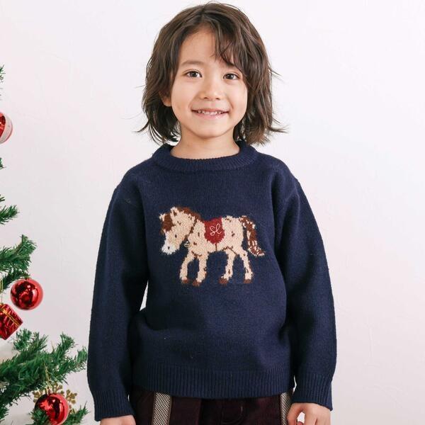 型番：1812-79008ブランド：スラップスリップ商品名：ウマクマネコアニマルモチーフニットトップス(80~130cm)カラー：オフホワイト(クマ)/ネイビー(うま)/ピンク(ネコ)