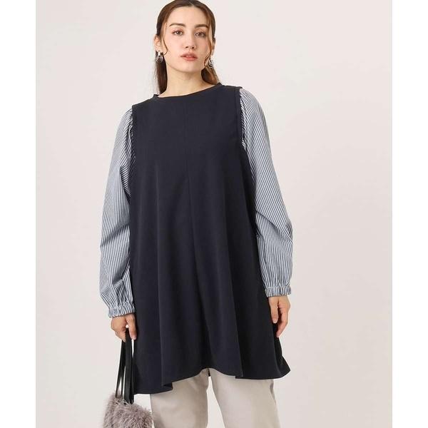 型番：OLELA19079ブランド：エウルキューブ商品名：【大きいサイズ】異素材チュニックカラー：カーキ(36)/ネイビー(57)