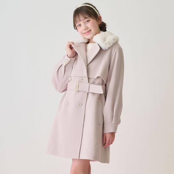 型番：8154308ブランド：メゾピアノジュニア商品名：フェイクファー衿つきミドルコートカラー：薄ベージュ/紺/トップ　グレー