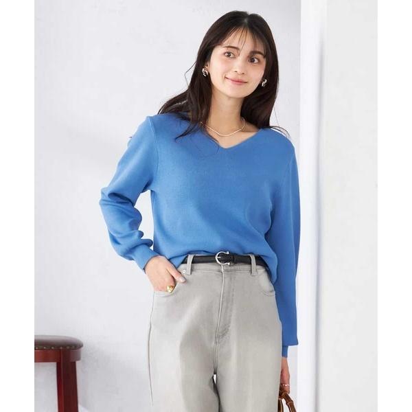 型番：K2FED59039ブランド：アー・ヴェ・ヴェ商品名：【洗える/UVカット】Vネックパフスリーブニットカラー：ライトイエロー/ブルー/グレージュ/ホワイト/ブラック