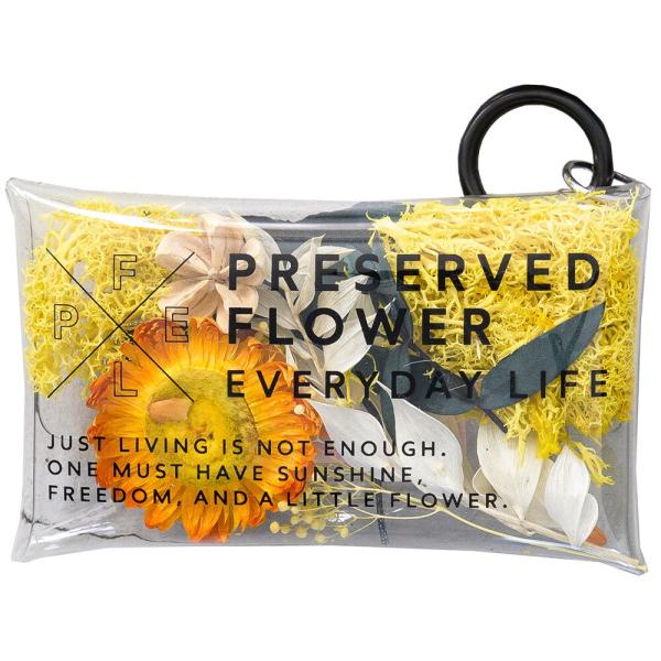 型番：01147OAブランド：パレット商品名：プリザーブドフラワーアレンジメント　PFEL　クリアポーチ　アイスランドモスマスタードカラー：**