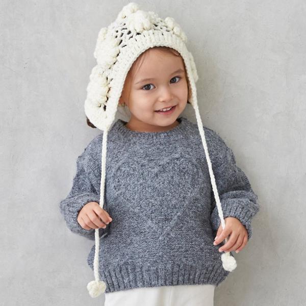 型番：9654222ブランド：プティマイン商品名：【リンク】ハートケーブルニットカラー：トップ　グレー/アイボリー/モカ茶