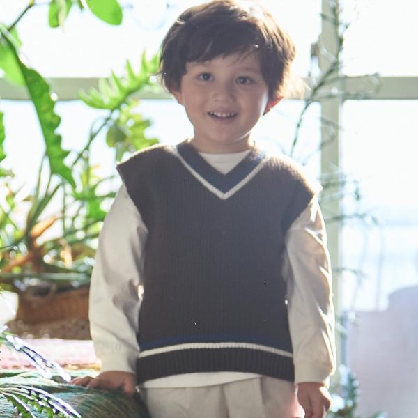 型番：9553203ブランド：プティマイン商品名：【ウォッシャブル】ニットベストセットカラー：モカ茶/アイボリー/黒