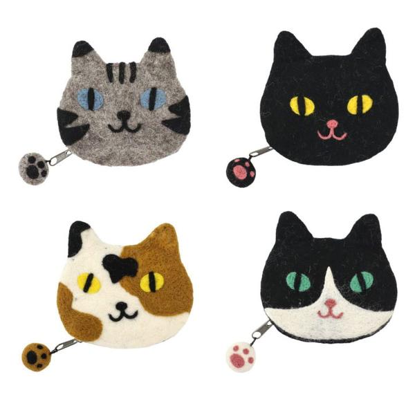 型番：25531-15503ブランド：クーコ商品名：【COOCO クーコ】ネコフェイスポーチ 猫 ねこ マルチポーチカラー：ブラック/キャメル/グレー/ホワイトブラック