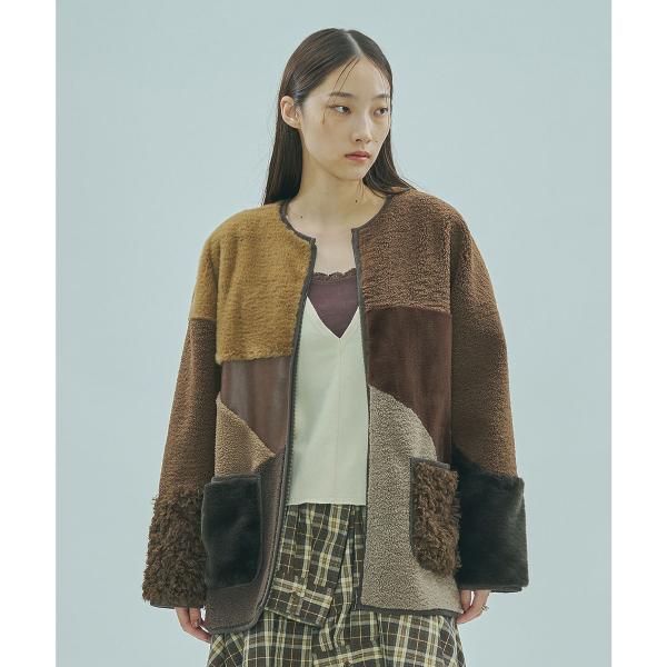 型番：202254021009ブランド：ローズバッド商品名：PATCHWORK FAUXFUR COATカラー：GREY/BROWN