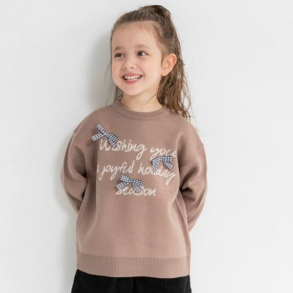 型番：12-5403-136ブランド：ブランシェス商品名：【マシンウォッシャブル】リボンモチーフロゴニットカラー：アイボリー/ブラウン