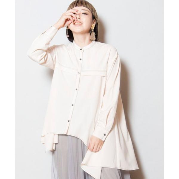 型番：700006-070Bブランド：オズモーシス商品名：アシンメトリーフレアーブラウスカラー：IVORY/L.PURPLE/BLACK