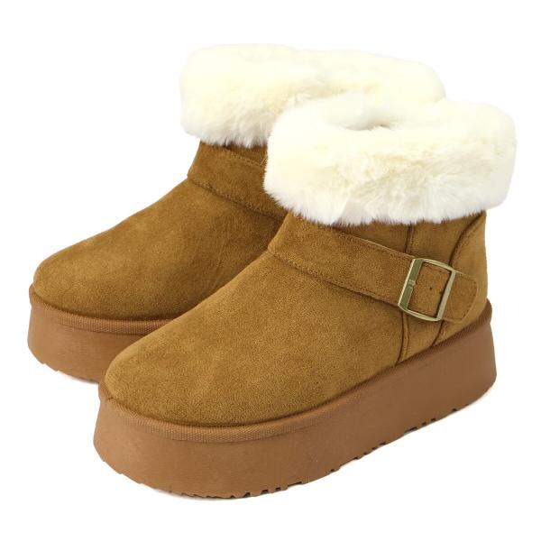 型番：6414ブランド：リバティドール商品名：「UNISEX」22〜27.0cm★厚底ベルトデザインムートン風ブーツ★6414カラー：ブラック/ブラウン/ベージュ