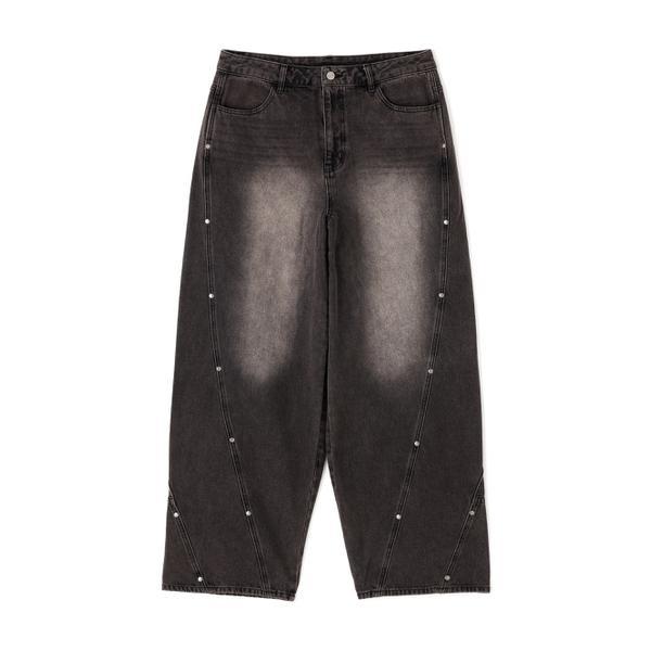 型番：7845911237ブランド：エルエイチピー商品名：NOT4NERD／ノットフォーナード／STUD INCISION CURVED DENIM PANTカラー：ブラック/ブルー