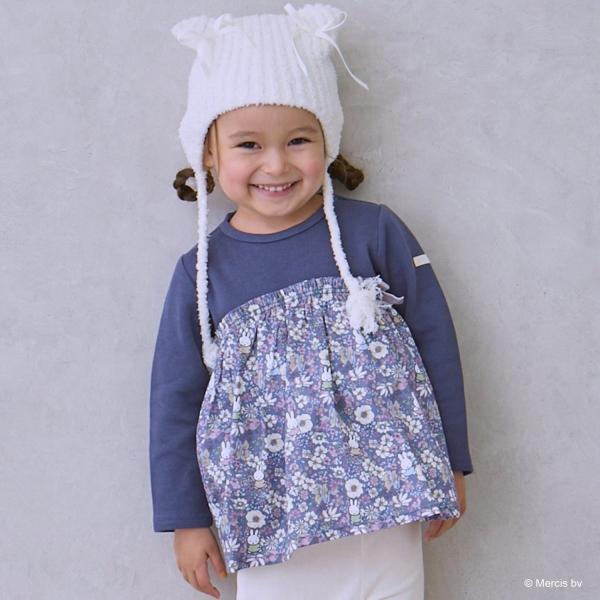 型番：9654206ブランド：プティマイン商品名：【miffy】花柄ドッキングチュニックカラー：紺/アイボリー/ライト　ピンク