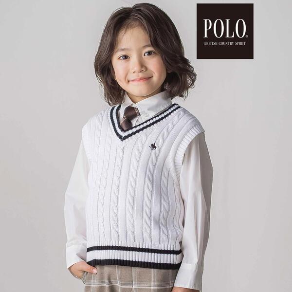 型番：1813-80001ブランド：スラップスリップ商品名：【POLO BCS(ポロ・ビーシーエス)×SLAP SLIPコラボ】チルデンニットベスト(90~13カラー：オフホワイト/ネイビー