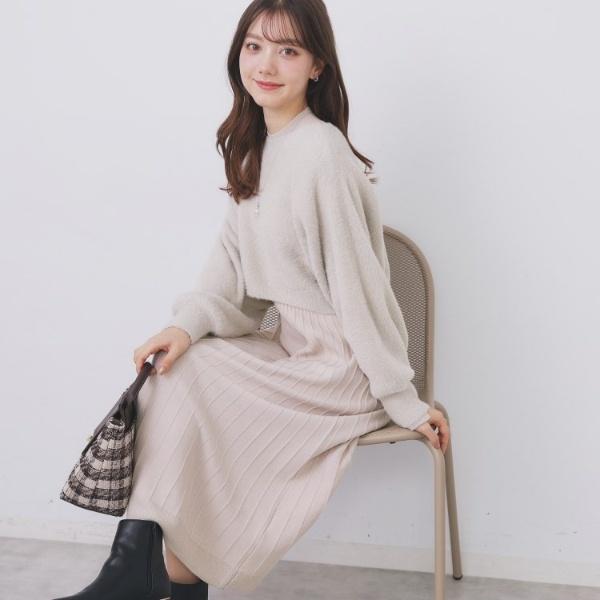 型番：C5854035ブランド：インデックス商品名：ラメフェザープルオーバーセット ニットワンピース【洗濯機OK】《XS〜LL》カラー：ブラウン（０４４）/グレージュ（０５０）/サックスブルー（０９０）/チャコールグレー（８１４）