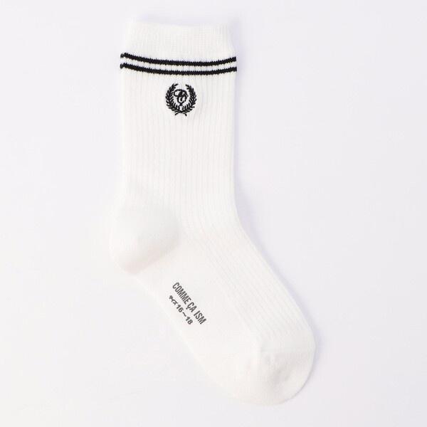 型番：98-83QO01-206ブランド：コムサイズム商品名：エンブレム刺繍入り リブ風ソックスカラー：ホワイト/ブラック