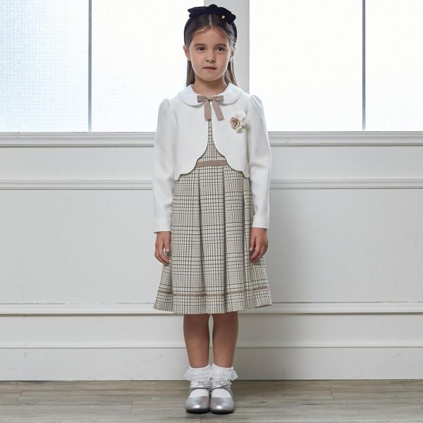 型番：9661602ブランド：プティマイン商品名：【フォーマル】チェックOP+スカラップJKセットカラー：ベージュ