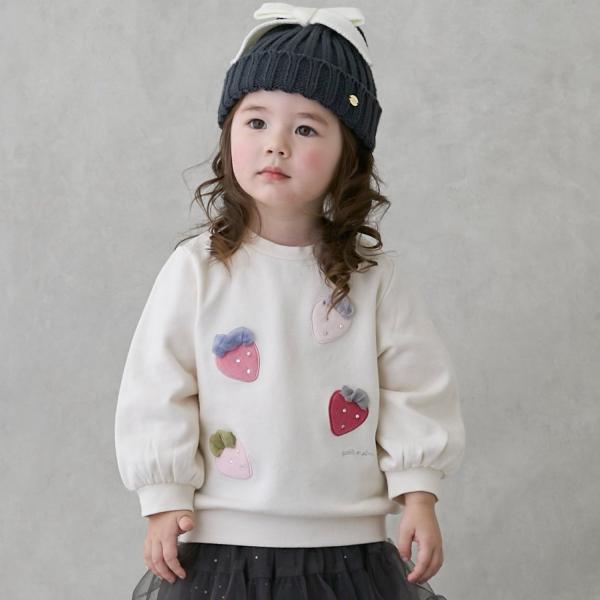 型番：9654226ブランド：プティマイン商品名：いちごモチーフトレーナーカラー：ECRU(キナリ)/紺/トップ　グレー