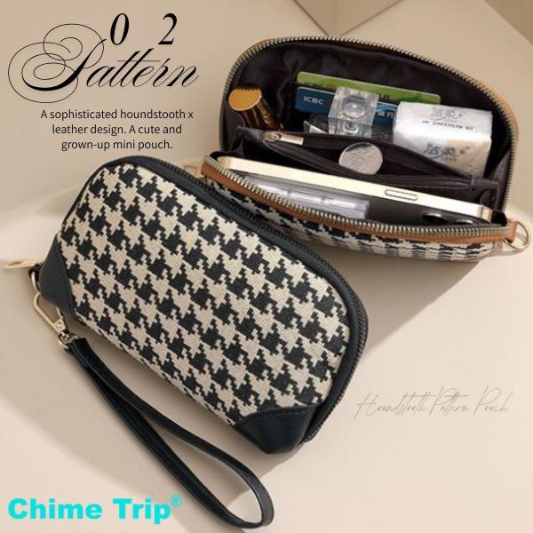 型番：26056ブランド：チャイムトリップ商品名：Chime Trip/千鳥柄クラシックマルチポーチ ST/No.26056カラー：ブラック/ブラウン