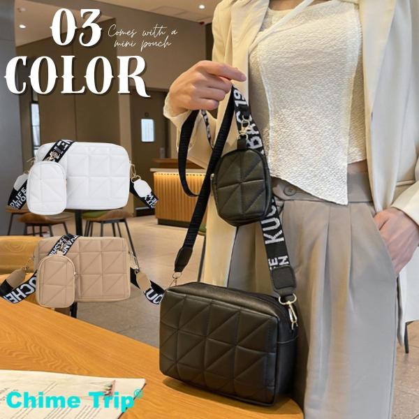 型番：26040ブランド：チャイムトリップ商品名：Chime Trip/ロゴベルトキルティングショルダー ST/No.26040カラー：ホワイト/ベージュ/ブラック