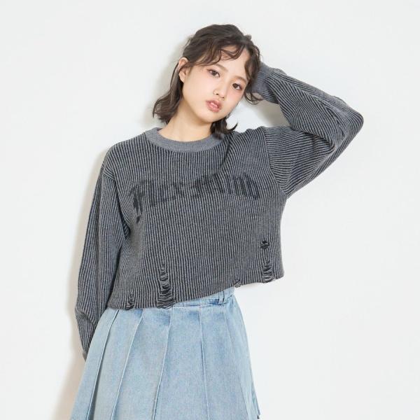 型番：7753252ブランド：ラブトキシック商品名：【LTXC】ロゴダメージニットカラー：チャコール/サックス