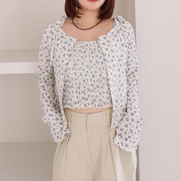 型番：261155735006ブランド：アルシーヴ商品名：小花柄シャーリングビスチェカットアンサンブルカラー：BLUE/IVORY/NAVY