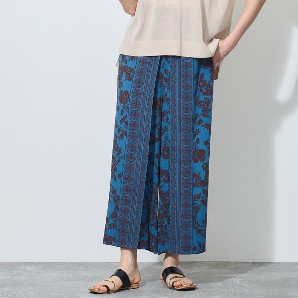 型番：6168-5148ブランド：ニコルホワイト商品名：【WALDO】ウエストゴムパネル柄フラワープリント巻き風パンツカラー：46カーキ/49ブラック/60ブルー