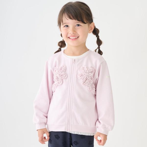 型番：9661211ブランド：プティマイン商品名：【リンク/防汚】フリルモチーフハオリカラー：ライト　ピンク/紺/シロ杢