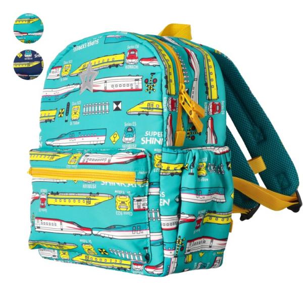 型番：B17682ブランド：キッズフォーレ商品名：ＪＲ新幹線電車柄撥水リュックカラー：エメラルドグリーン/ネイビー
