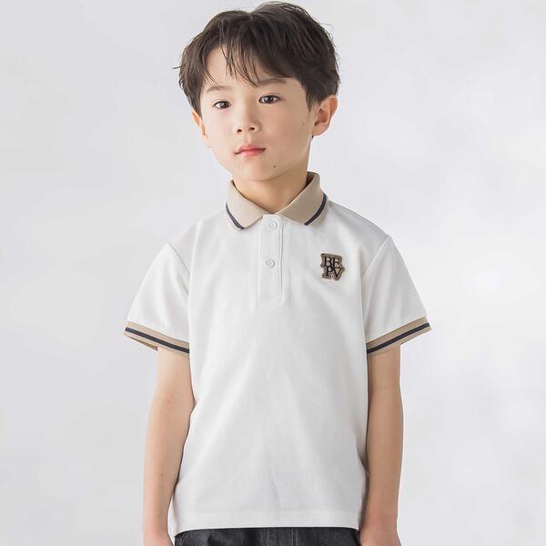 型番：1288-82010ブランド：ベベ プチ ポワ ヴェール商品名：編立リブ鹿の子半袖ポロシャツ(95~150cm)カラー：ホワイト/ブラック系